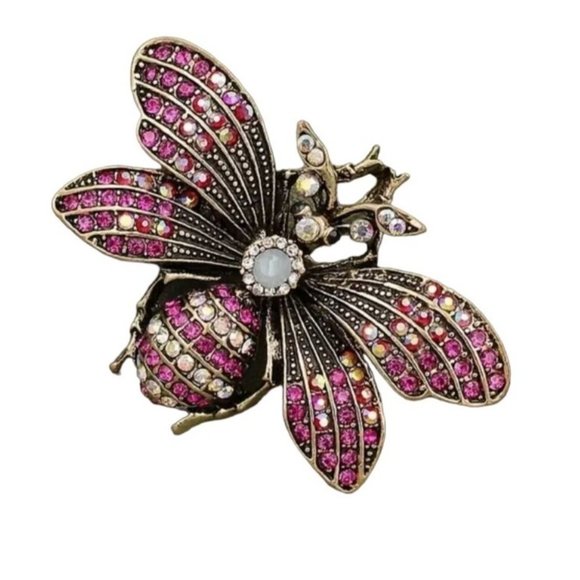 unbranded | Jewelry | Hot Pink Bee With Iridescent Crystals Gold Tone ...